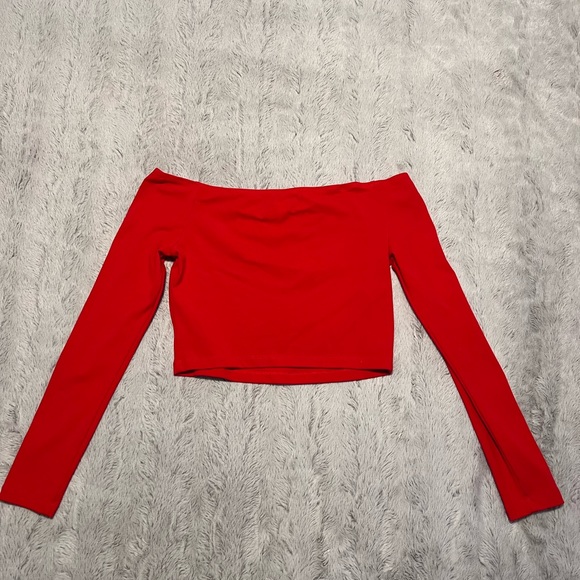 Tops | Off The Shoulder Red Crop Top | Poshmark